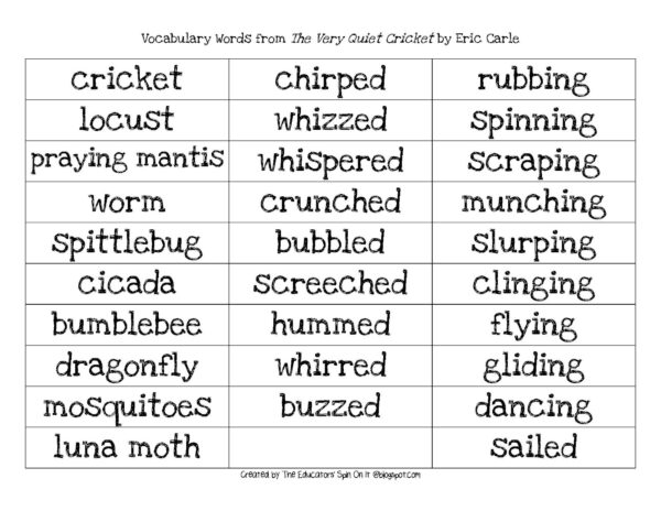 The Very Quiet Cricket Virtual Book Club Activities - The Educators ...
