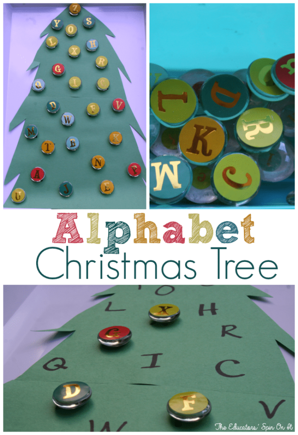 Easy Alphabet Christmas Tree Activity with ABC Stickers