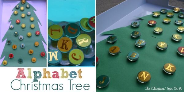 Easy Alphabet Christmas Tree Activity with ABC Stickers