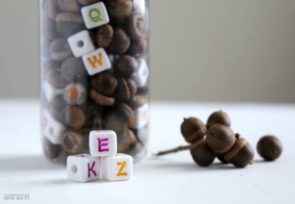 Acorn Alphabet Sensory Jar Game for Preschoolers