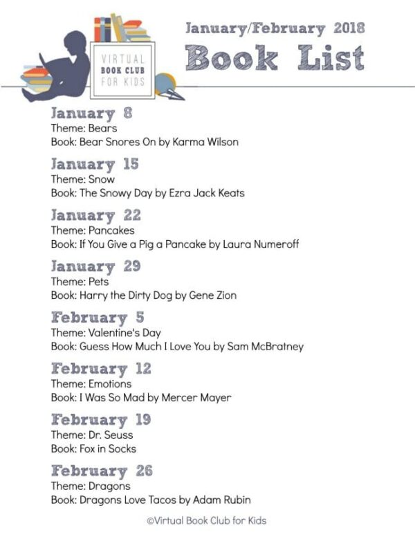 January and February Book List For Our Virtual Book Club for Kids