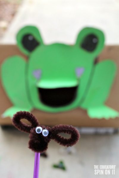 Frog Themed Toss Game for Preschoolers with Pipe Cleaner Bugs