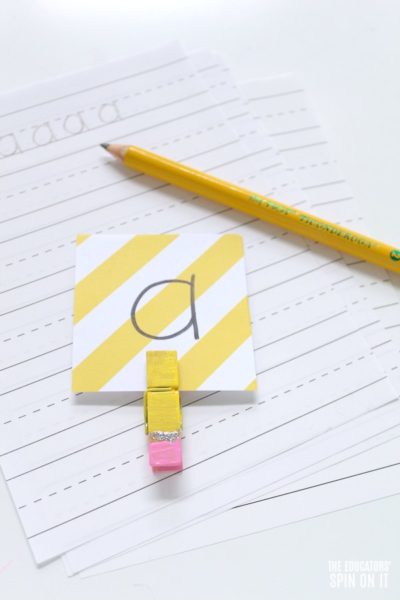 Pencil Themed Clothespins for Back to School Literacy Fun