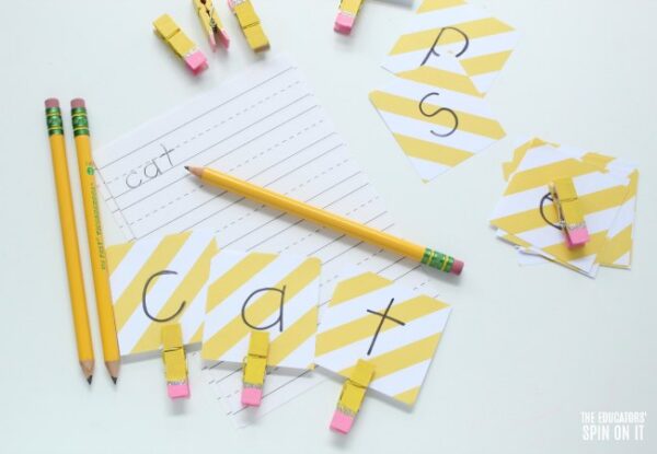 Pencil Themed Clothespins for Back to School Literacy Fun