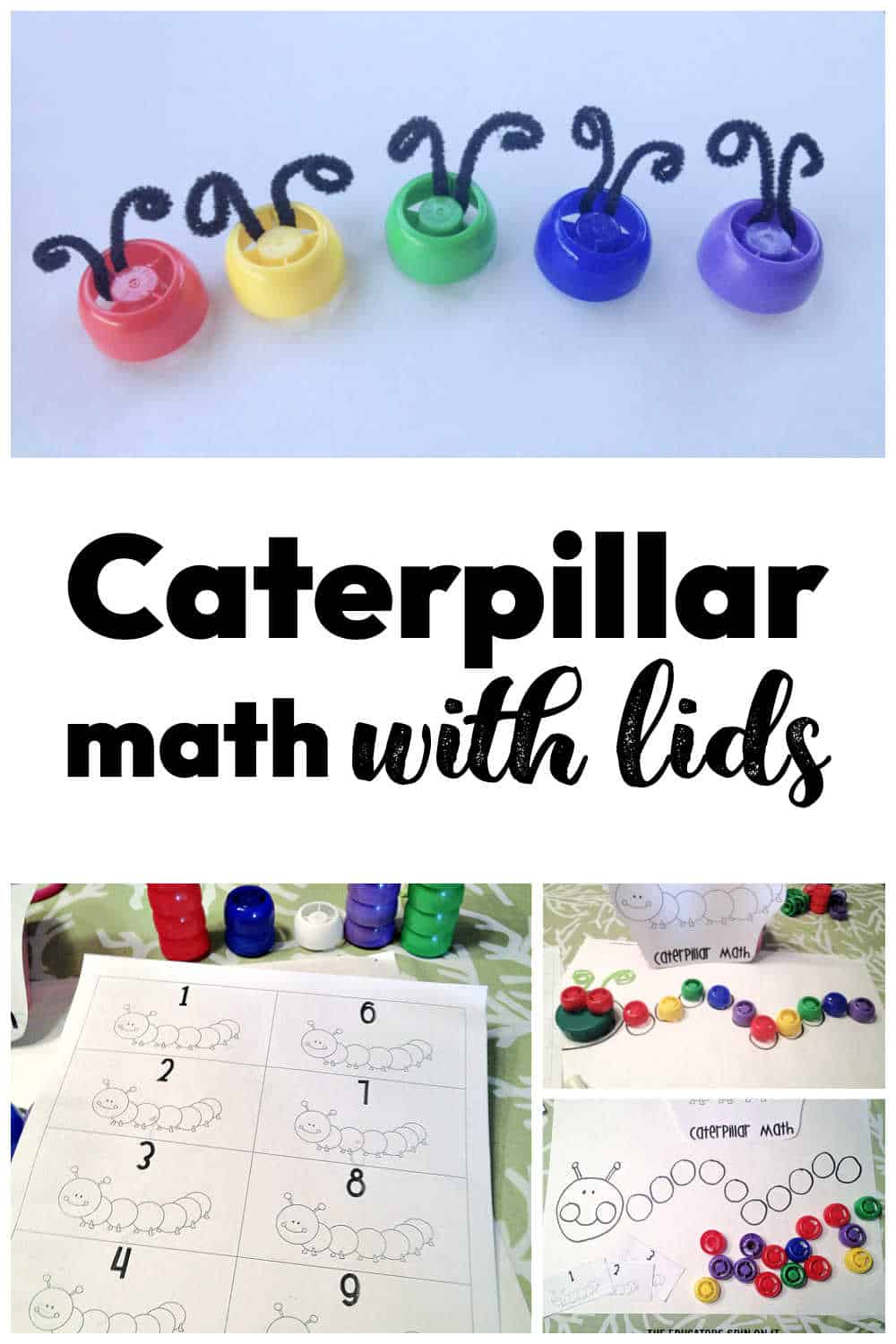 Caterpillar Math with Recycled Lids - The Educators' Spin On It